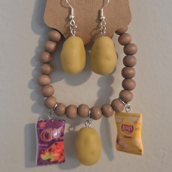 Handmade | Jewelry | Stretchy Potato And Chips Bracelet And Earring Set ...